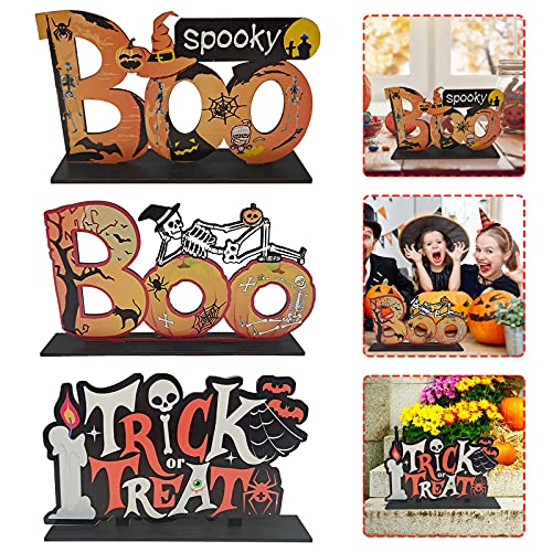Halloween Boo Wooden Tier Tray Table Topper, Happy Halloween Tabletopper Ornaments Table Decor, Table Decor Table Centerpiece for Halloween, Table Topper Signs for Party Supplies (A02)