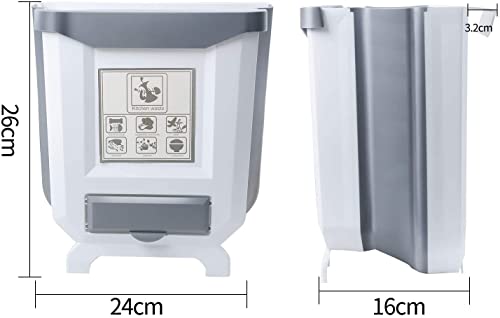 EWholesalers Hanging Kitchen Trash Can, 2.4 Gallon Plastic Folding Small Garbage bin, Collapsible Mini Hanging Waste Bin for Cabinet, Car, Bedroom, Bathroom, Kitchen, and Office. (White)