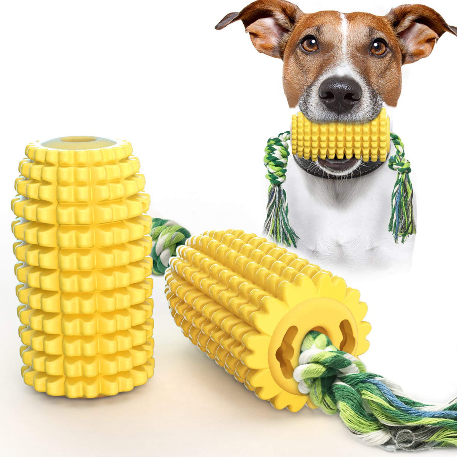 Dog Toothbrush Chew Toy, Corn Shaped Chew Toy, Dog Teeth Cleaning Dental Toy with Cotton Rope for Dogs, Puppies and Aggressive Chewers in Aspect of Size: Small Medium Large (Color Yellow)