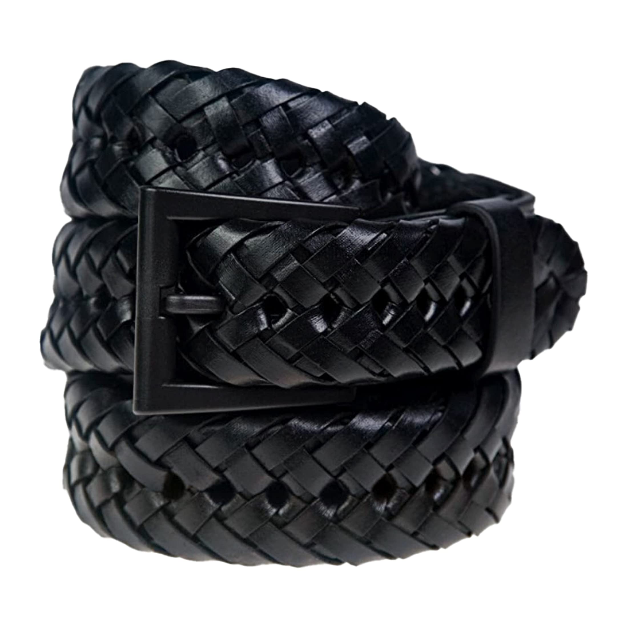 Beep Free 1 1/8” Braided Leather Belt | Black | 44-48 | Airport Friendly | Metal Free