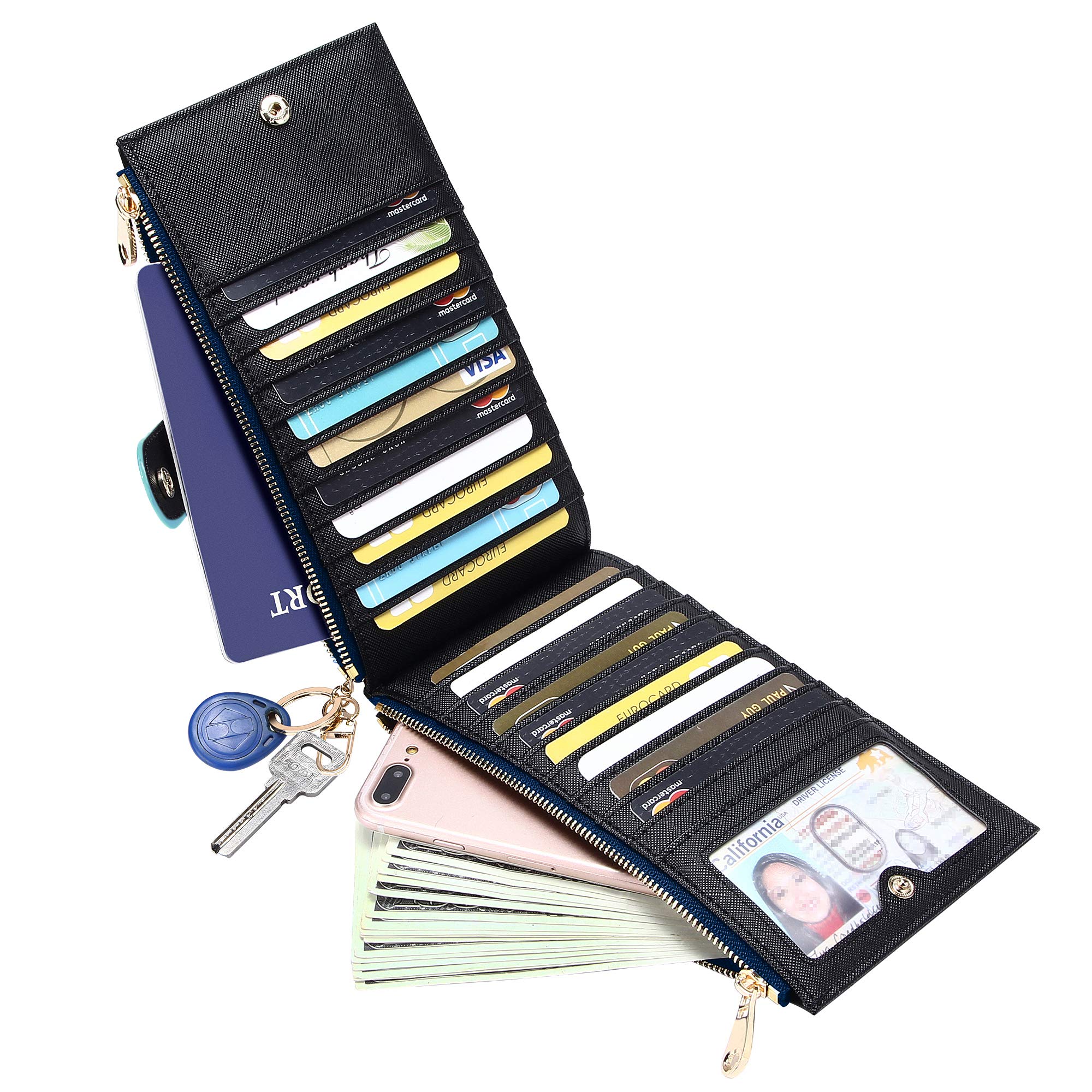 KUKOO Wallets for Women RFID Blocking Large Capacity Slim Bifold Multi Card Case Organizer with Zipper Pocket Gift Box