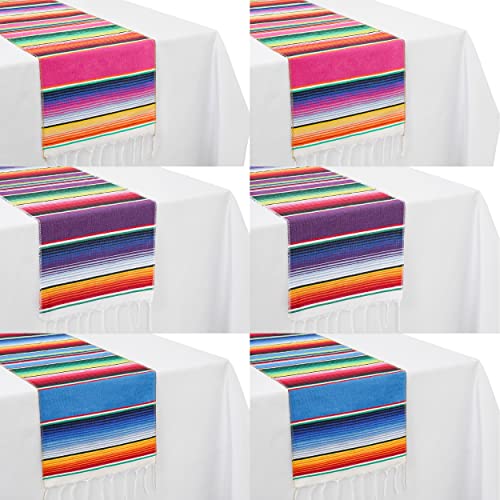 Humorous.P Mexican Table Runners 6 Pack,Rainbow Colors Serape Table Runner 14 x 108 inch for Mexican Taco Fiesta Party Decorations