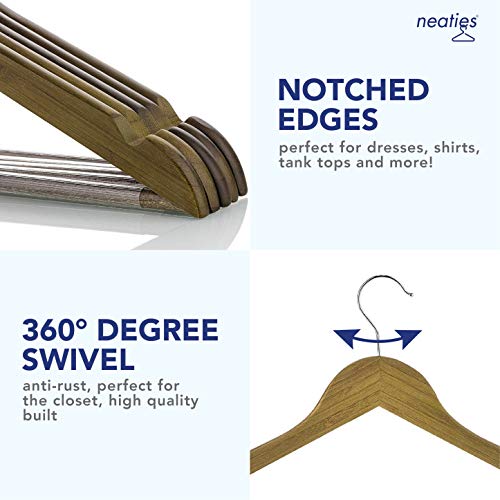 Neaties Bamboo Wood Hangers | Walnut Finish | with 360° Degree Swivel Hook & Smooth Cut Notches | 24Pack