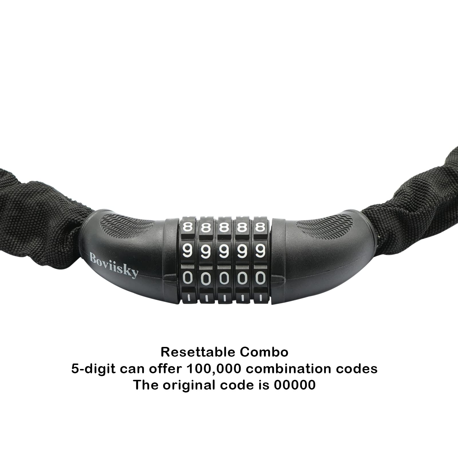 Boviisky Bike Chain Lock, 5 Digit Resettable Combination Heavy Duty Bicycle Chain Lock, 3 Feet Long.