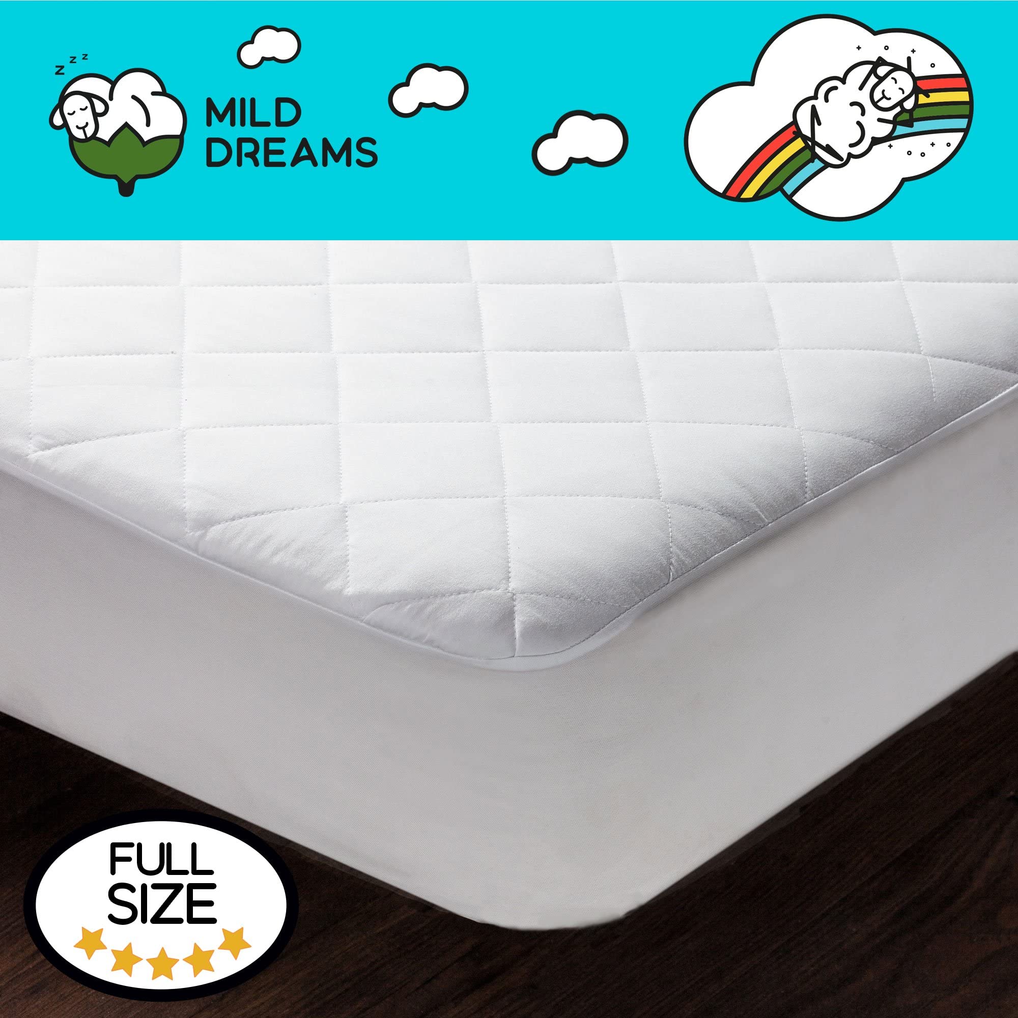 Full Mattress Pad Cotton Cover Size 54x75 inches Stretches to 16 Deep - Fitted Quilted Sheet for Full Bed , Cotton Cover