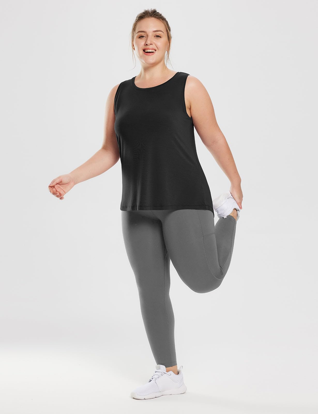 BALEAF Women's Plus Size Workout Tank Tops Loose Fit Sleeveless Athetic Running Exercise Shirts Black XXL