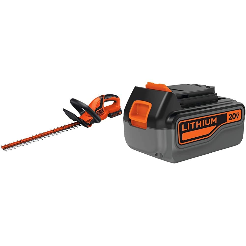 BLACK+DECKER 20V MAX Cordless Hedge Trimmer, 22-Inch with Extra 4-Ah Lithium Ion Battery Pack (LHT2220 & LB2X4020)