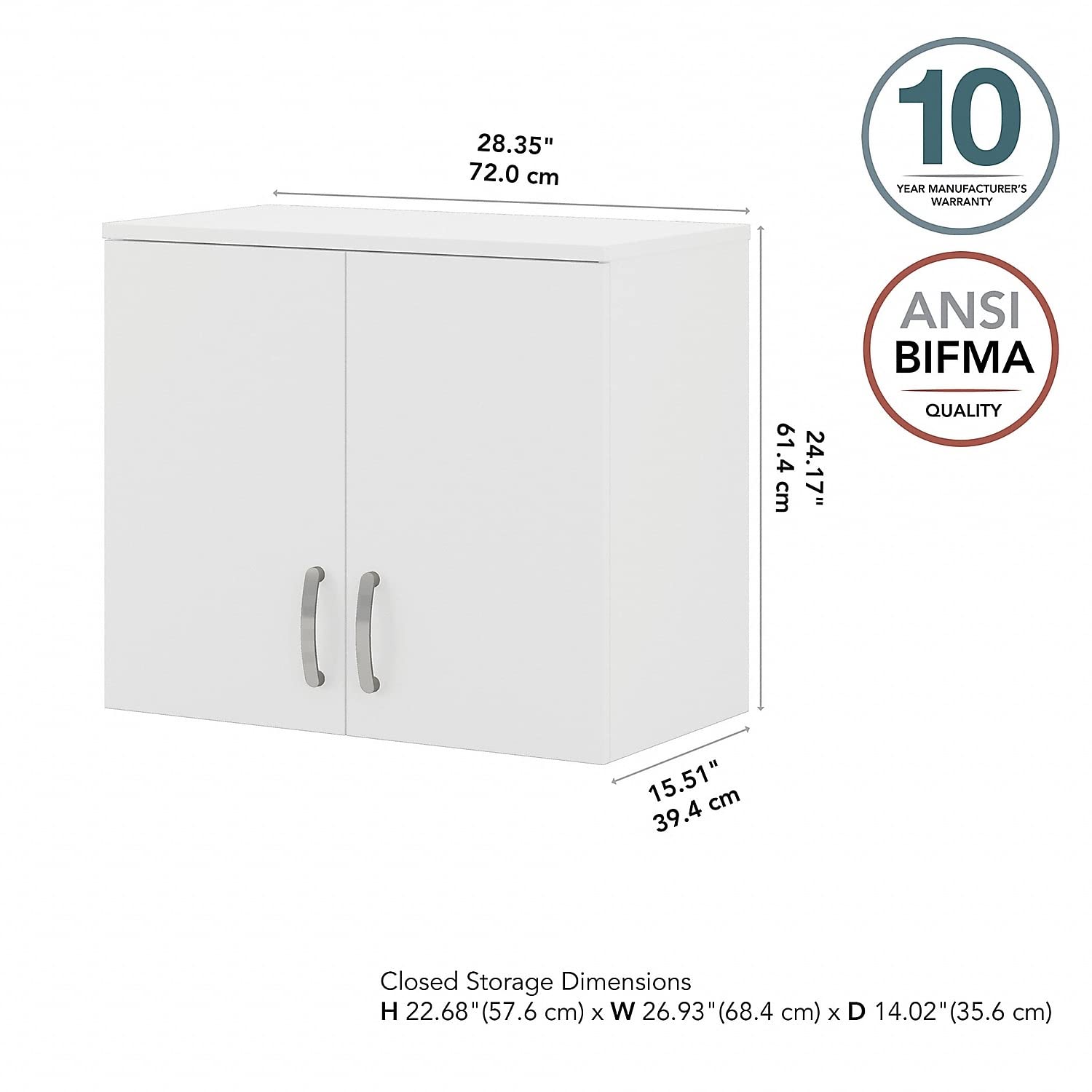 Bush Business Furniture Universal 24-inch Wall Cabinet with Doors and 2 Shelves, White (UNS428WH)