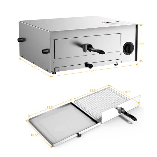 SIMOE Electric Pizza Oven, Indoor Pizza Maker up to 12", Stainless Steel Pizza Baker with Handle & Removable Tray, Pizza Baking Oven for Home with 30mins Timer