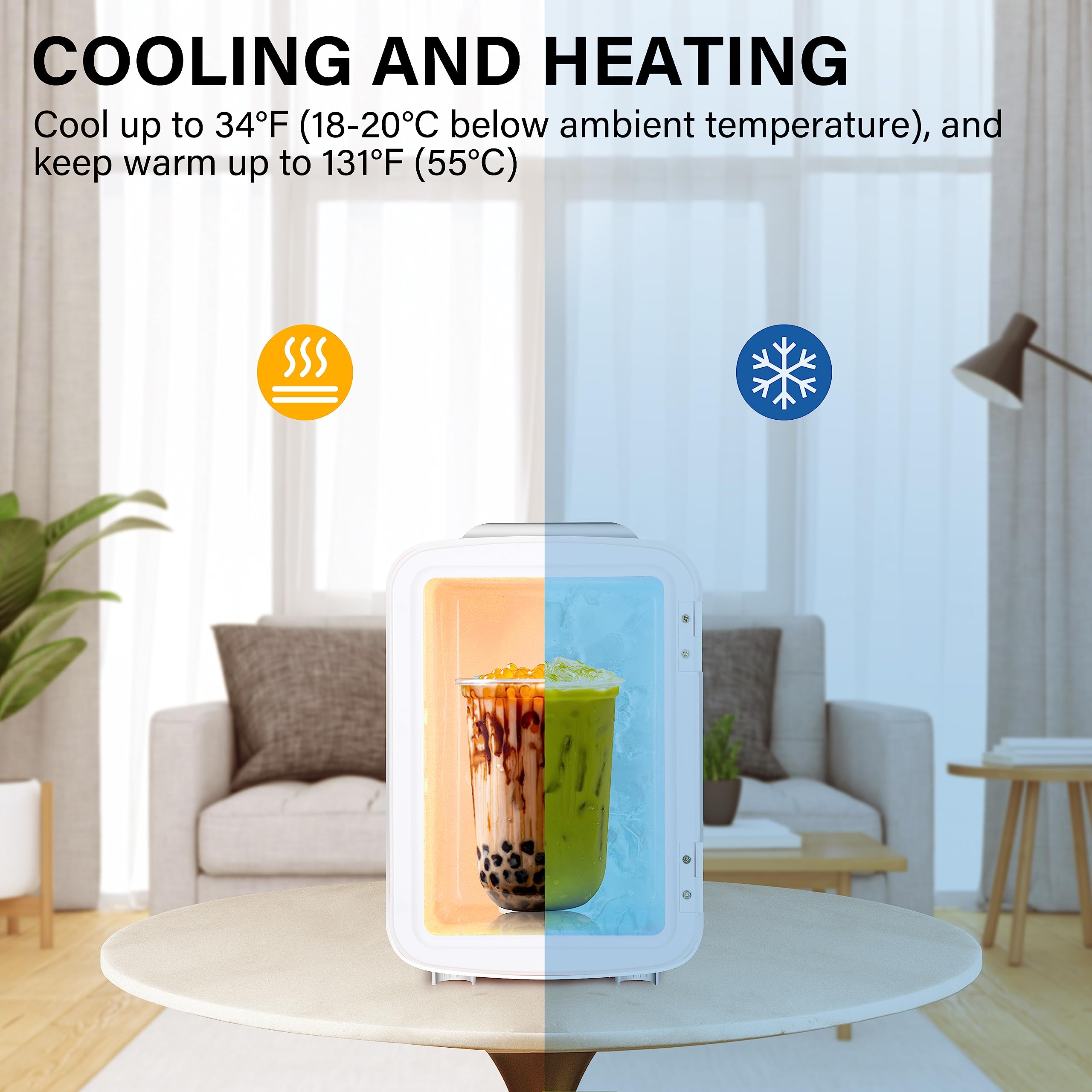 Simple Deluxe Mini Fridge, 4L/6 Can Portable Cooler & Warmer Freon-Free Small Refrigerator Provide Compact Storage for Skincare, Beverage, Food, Cosmetics, White