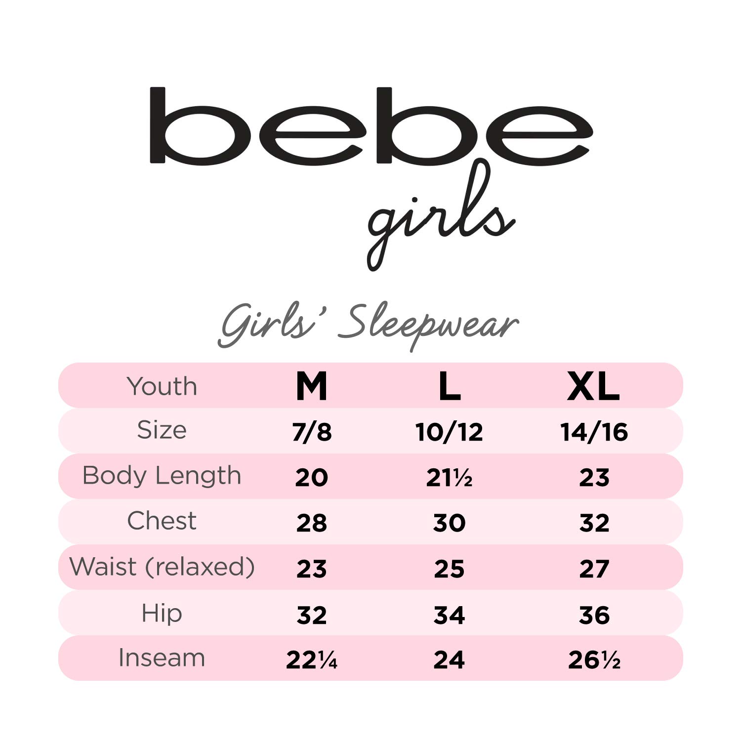 bebe Girls? Pajama Set ? 3 Piece T-Shirt, Shorts, and Pants Sleepover Bundle, Size 14-16, Heart