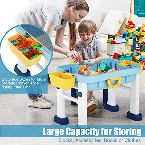 Moccha 6 in 1 Building Block Table Set, Toddler Activity Table w/ 3 Adjustable Height, Build & Learn Table for Boys Girls, Kids Block Play Table with Toy Storage, Toddler Folding Table