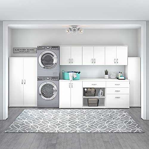Bush Business Furniture Universal 8 Piece Modular Laundry Room Storage Set with Floor and Wall Cabinets, White