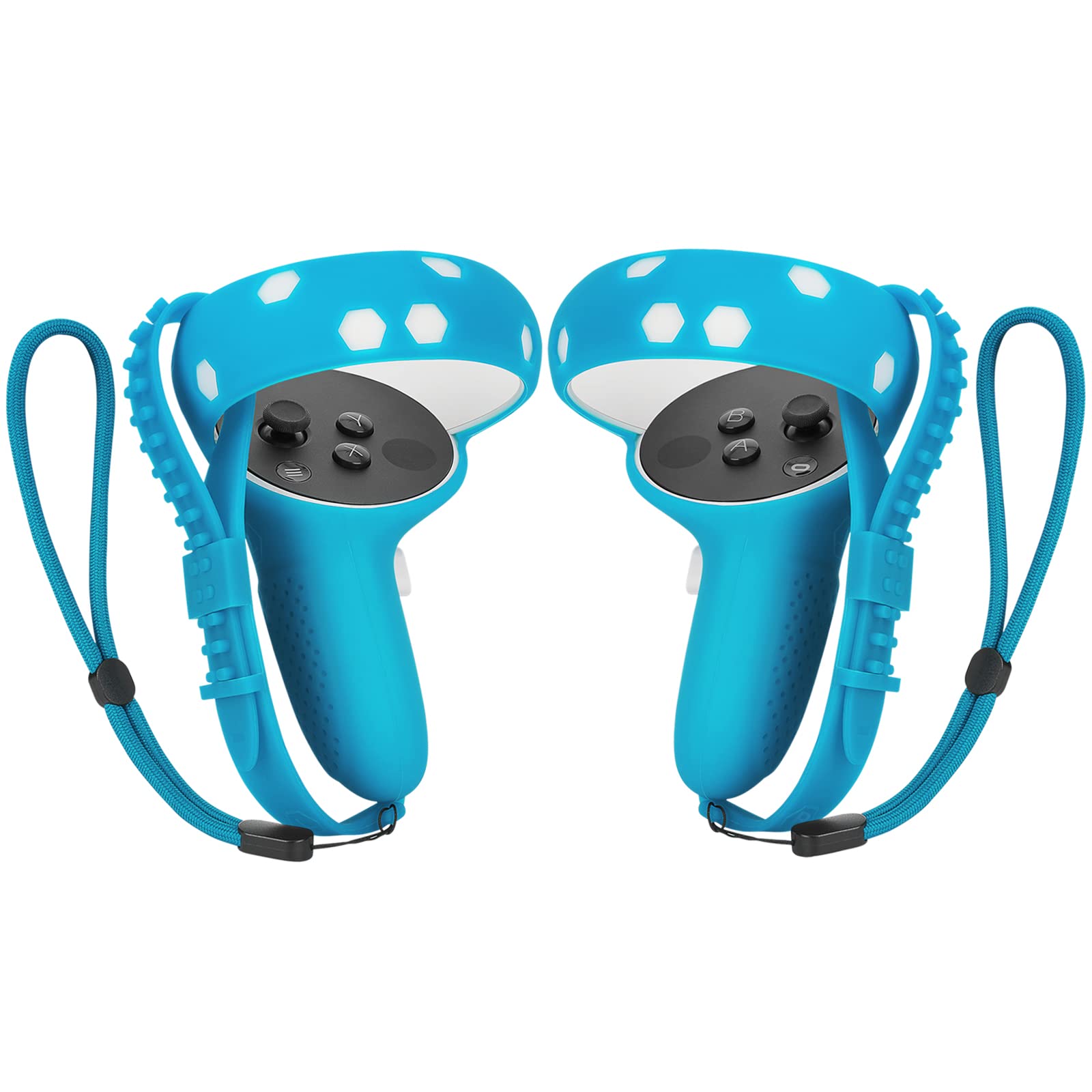 Kuways Design Silicone Touch Controller Grip Cover for Oculus Quest 2 Accessories, Anti-Throw Protector with Adjustable Knuckle Straps, Full Cover Handle Sleeve (Light Blue)