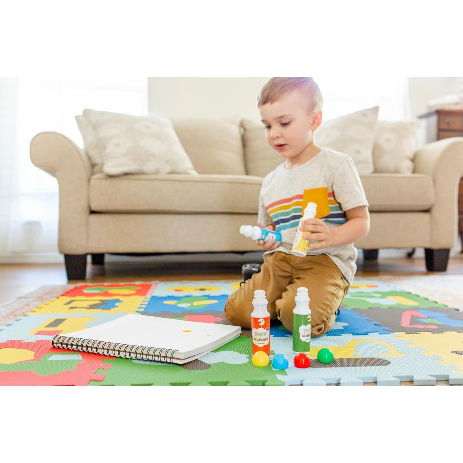 Tadpoles 16 Tiles Transportation Playmat for Kids | Interlocking Tiles with 16 Border Pieces | Soft EVA Foam | Safe & Durable | Total Floor Coverage 50β x 50β | Ages 3 & Up | Multicolor