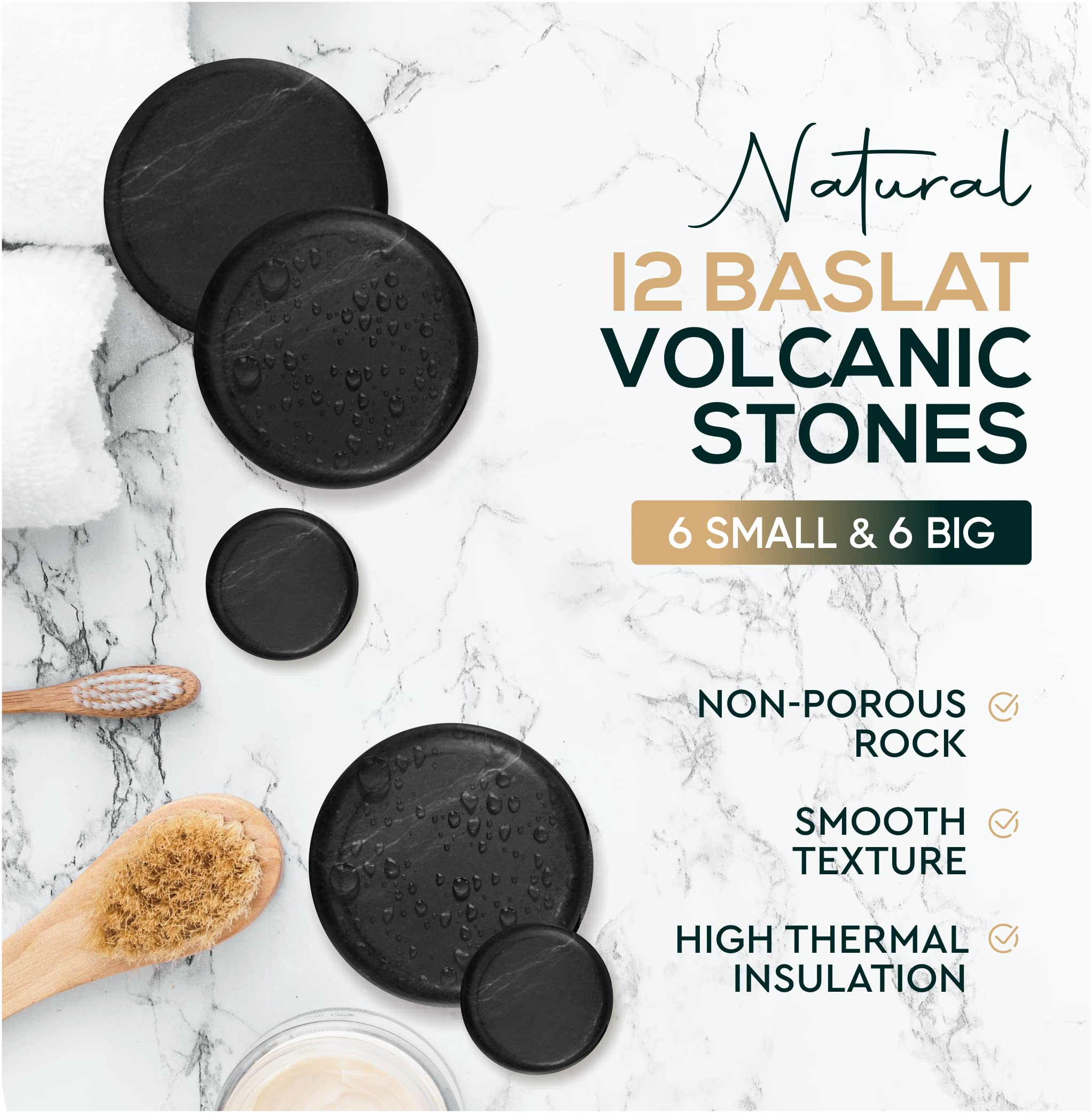 BlissFlow Massage Stone Warmer Set - Portable Heater Travel Carrying Bag - 12 Basalt Massage Heating Stones - Electric & Digital Control Stone Warmer
