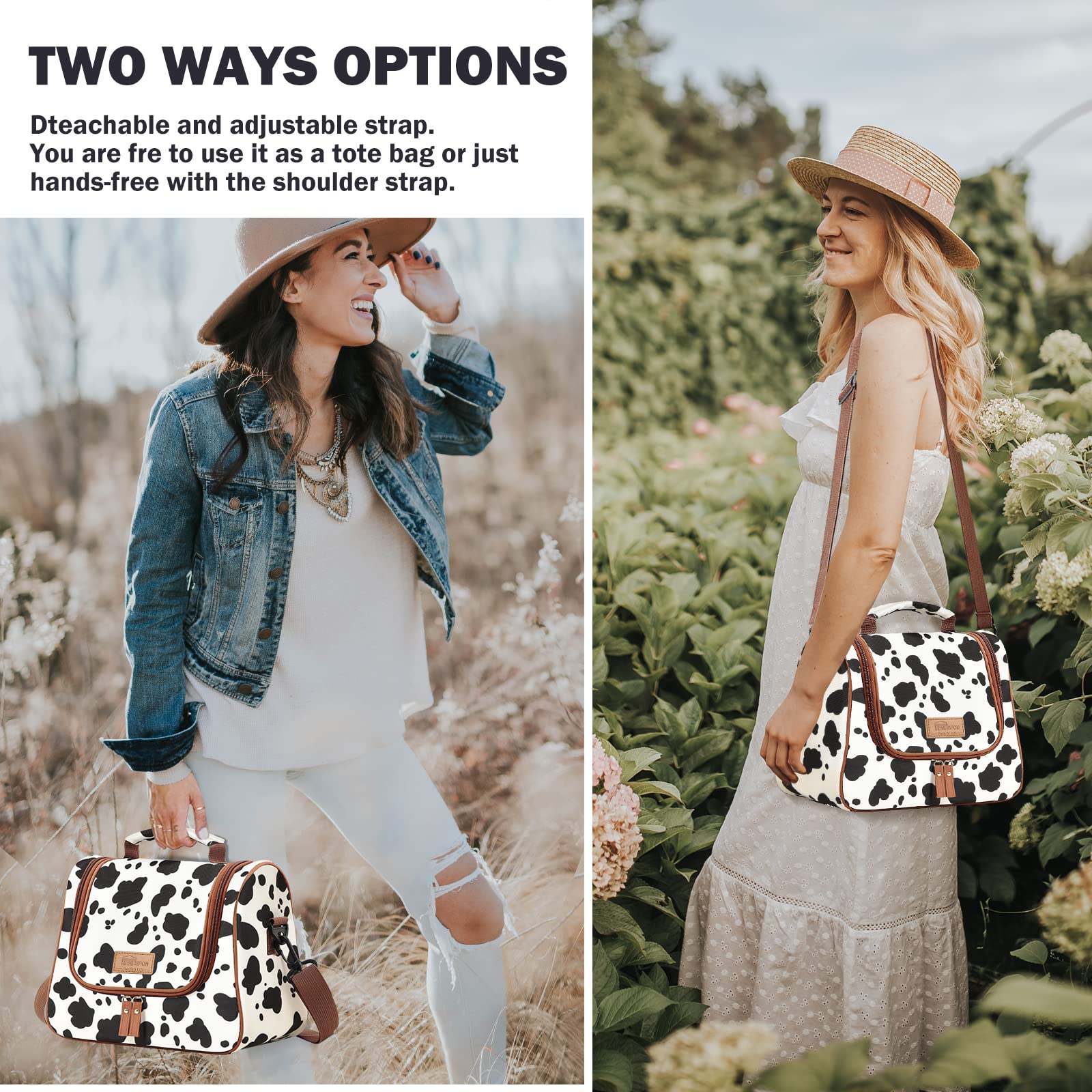 Buringer HOMESPON Insulated Lunch Bag Fashionable Cooler Tote Reusable Lunch Box Container with Shoulder Strap for Work Picnic or Travel (Cow)