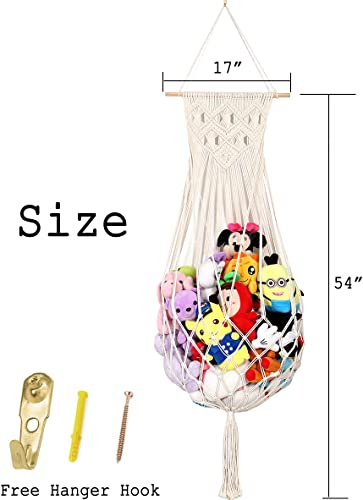 Stuffed Animal Net or Hammock Macrame Toy Display Wall Hanging Net for Plush Toy Storage Boho Nursery Bedroom Decor Stuffy Animal Toy Organizer
