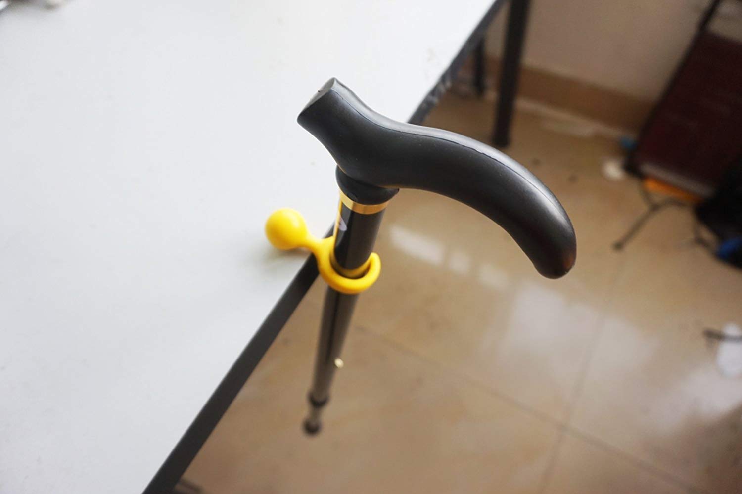 AUXPhome Easy Fit All Cane/Crutch/Walking Stick Support Clip Holder Grip Aid (Yellow) / Clip On Table Rest, and Elastic Wrist Strap (Black) / Keep Your Walking Cane Within Reach. - Universal