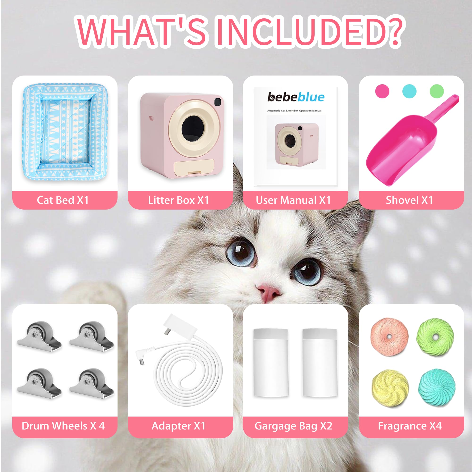 Bebeblue Self Cleaning Cat Litter Box, Automatic Cat Litter Box, No Scooping Odor Removal Health Monitoring Quiet Extra Large Space for Cats Pink