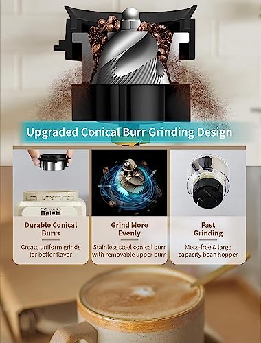 Gevi 20 Bar Professional Espresso Coffee Machine with Milk Frother/Steam Wand for Espresso, Latte and Cappuccino, with 35 Precise Grind Settings Burr Coffee Grinder