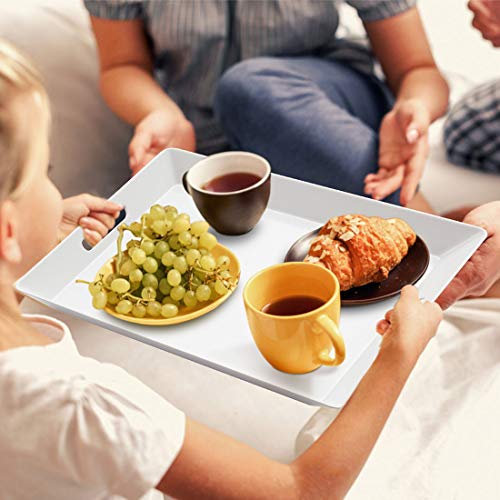 i BKGOO White Large Tray,Melamine Serving Tray with Handles, Set of 2 Rectangular Tray for Food Organizer,Breakfast, Lunch, Dinner 15.5 x 12.2 x 1.6 inch
