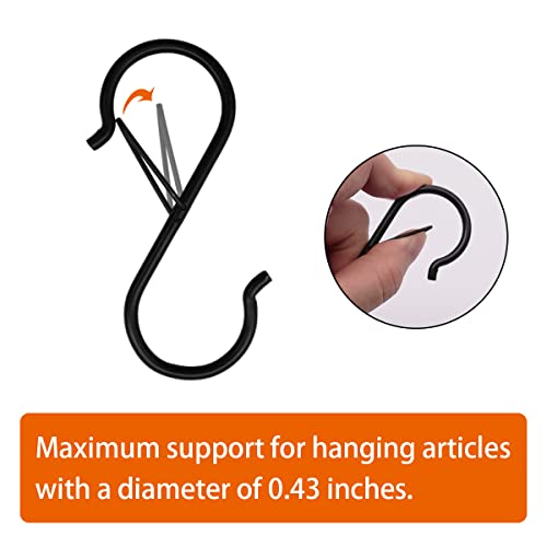 Dianrui 20PCS Black S Shaped Hooks,Metal S Hooks for Hanging Plants, Pots and Pans, Bags-Safety Anti-Drop Buckle Hanging Hooks K1-O-021-20