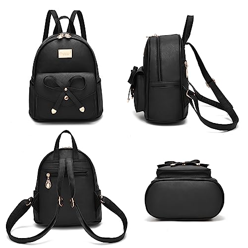 I IHAYNER Girls Bowknot Small Leather Backpack Cute Backpacks for Girls Mini Backpack Purse for Women Mini Backpack for Girls Black