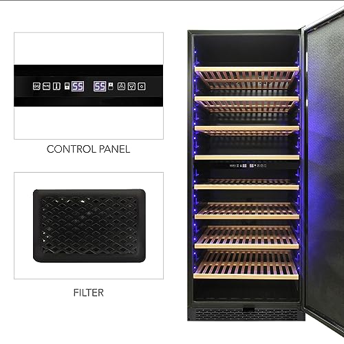 DUURA Elite DE3000WCGWB-R Wine Cooler Refrigerator Dual Zone 300 Bottle Capacity, Freestanding Design, Adjustable Temperature Control, Right Hinge, 30-Inch, Black
