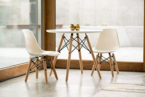 UrbanMod Kids Mid Century Style Furniture, Modern White Table Set, Round Table with Two (2) ABS Easy-Clean Chairs Highest Strength Capacity (330lbs) - Safer Chair Height