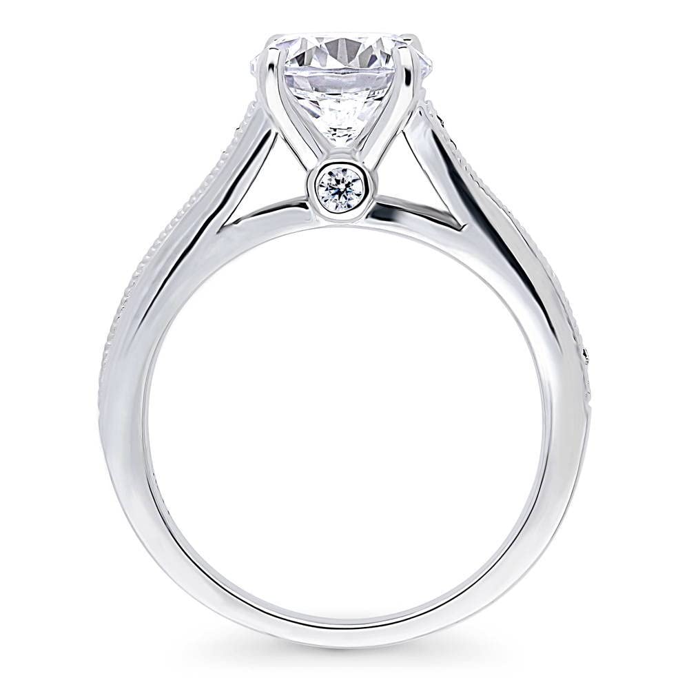 BERRICLE Sterling Silver Solitaire Wedding Engagement Rings 2 Carat Round Cubic Zirconia CZ Milgrain Promise Ring for Women, Rhodium Plated Size 9