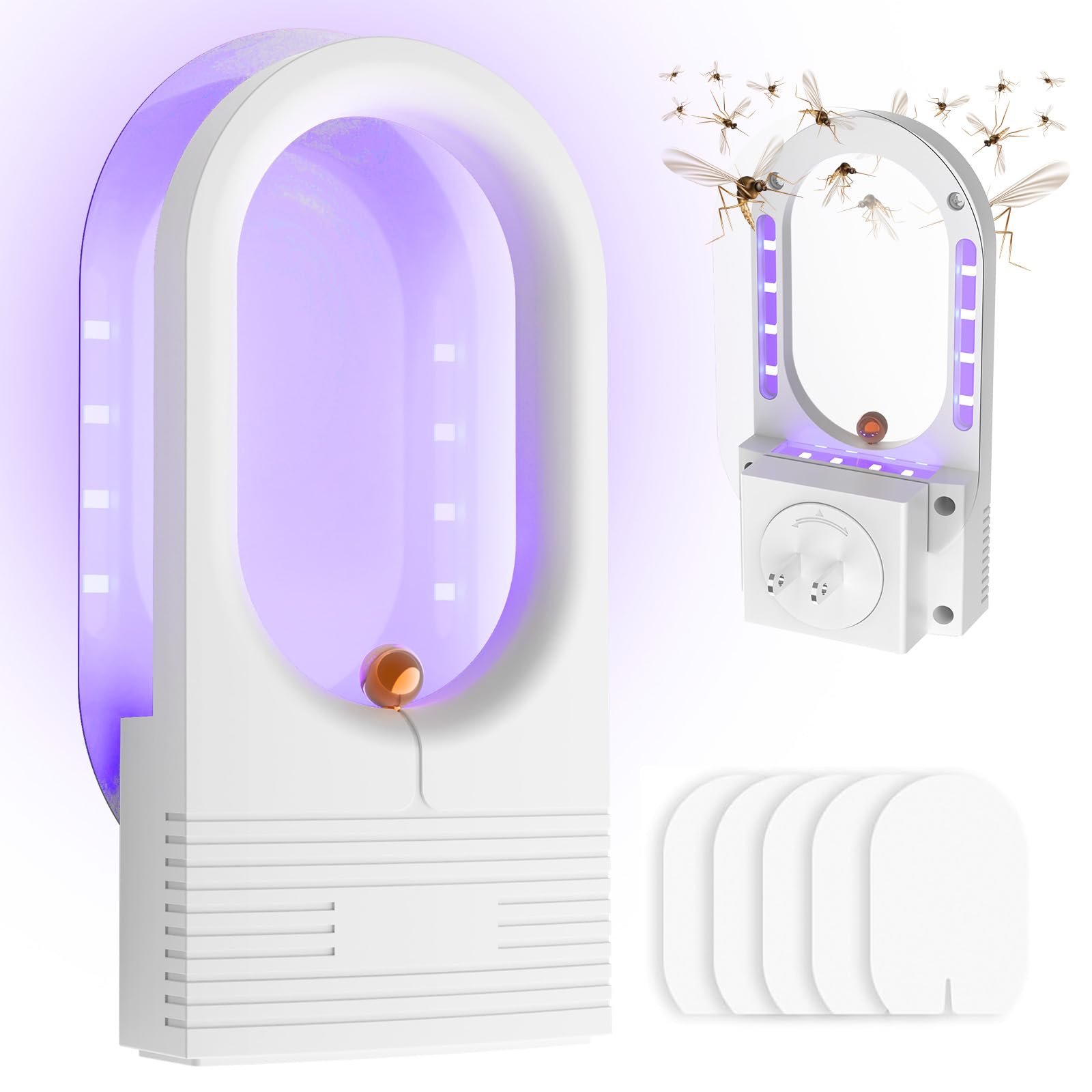 Flying Insect Trap, Insect Catcher, Indoor Fly Trap,Plug-in Bug Light Trap for Fruit Flies, Gnats and Houseflies (1 Device+5 Refills)