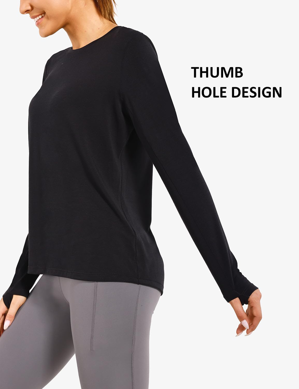 BALEAF Women's Athletic Long Sleeve Workout Shirts Loose Active Tops Running Gym Exercise T-Shirts Thumb Hole Black M