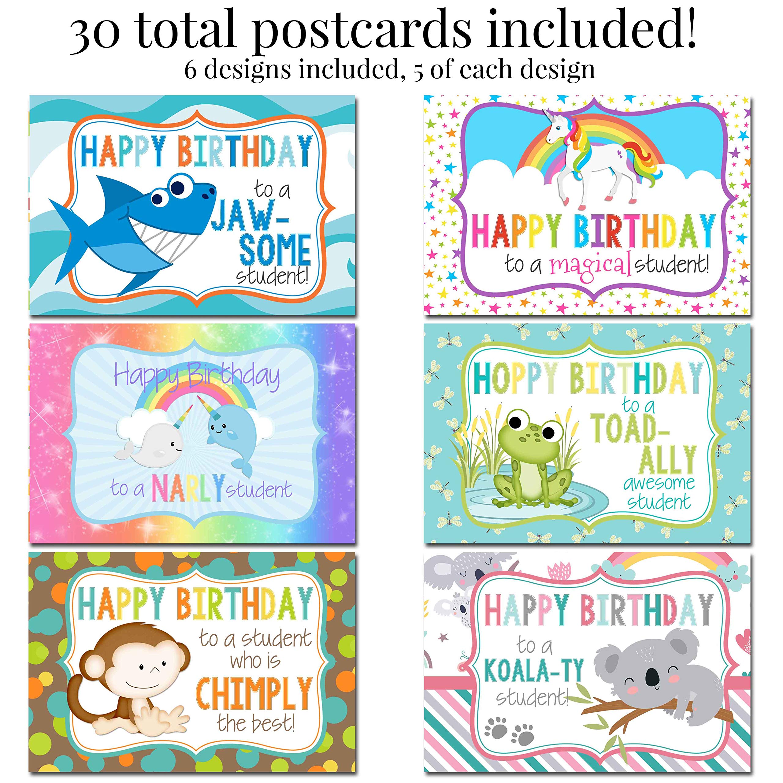 Funny Animal Puns Themed Happy Birthday From Teacher To Student Blank Postcards, 4"x6" Fill In Notecards (6 different designs) by AmandaCreation (30)