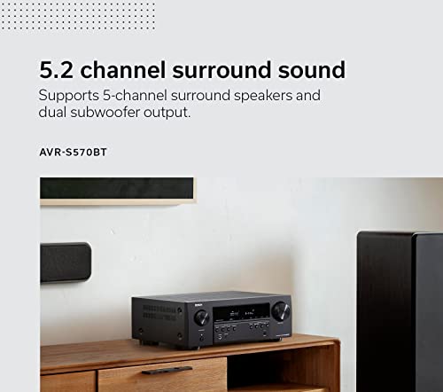 Denon AVR-S570BT (2022 Model) 5.2 Channel AV Receiver - 8K Ultra HD Audio & Video, Enhanced Gaming Experience, Wireless Streaming via Built-in Bluetooth, (4) 8K HDMI Inputs, Supports eARC (Renewed)