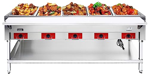 KITMA 5 Open Well Electric Steam Tables - 240 V Warmer Food Table, 36 Quart Electric Hot Food Warm Table for Buffets and Catering, Warming Control Knobs,Front Serving Area