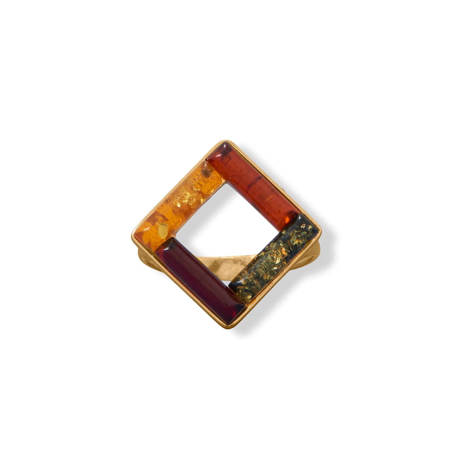 AzureBella Jewelry Baltic Amber Ring with Green, Cherry, Honey, and Cognac 24k Gold-plated Sterling Silver (8)
