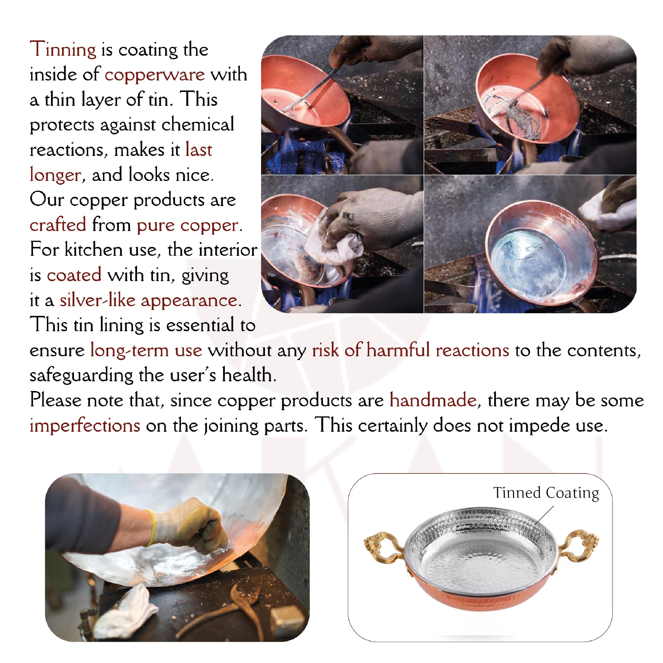 Hakan Copper Round Chef Pan | Traditional Ottoman Style Handmade Copper Frying Pan | Authentic Design Copper Cookware | Hand-Crafted Hammered Copper Sahan | Turkish Egg Omelet Skillet, 7β