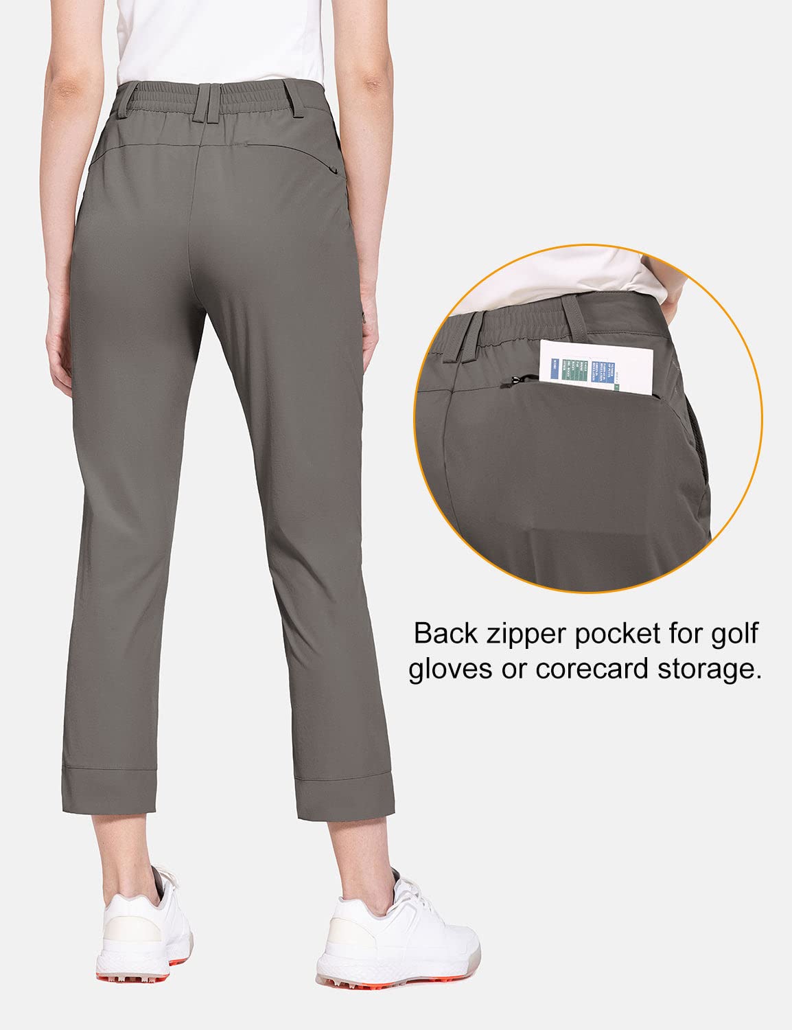 BALEAF Women's Golf Pants Stretch Lightweight Quick Dry Water Resistant Work Pants with Zipper Pocket Steel Grey Size XXL