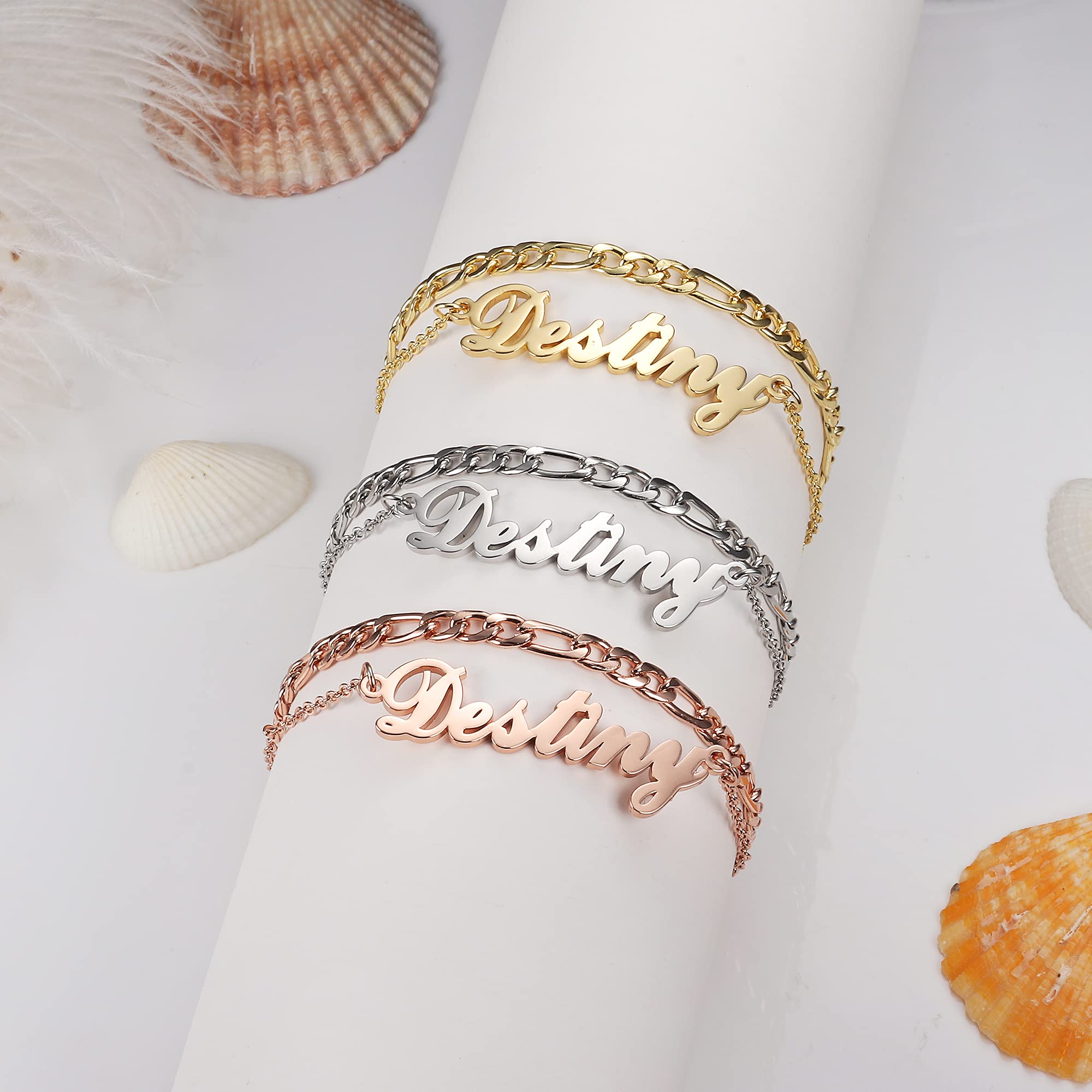 Jewenova Personalized Name Anklet Bracelet for Women, 18K Gold Plated Custom Name Ankle Bracelet