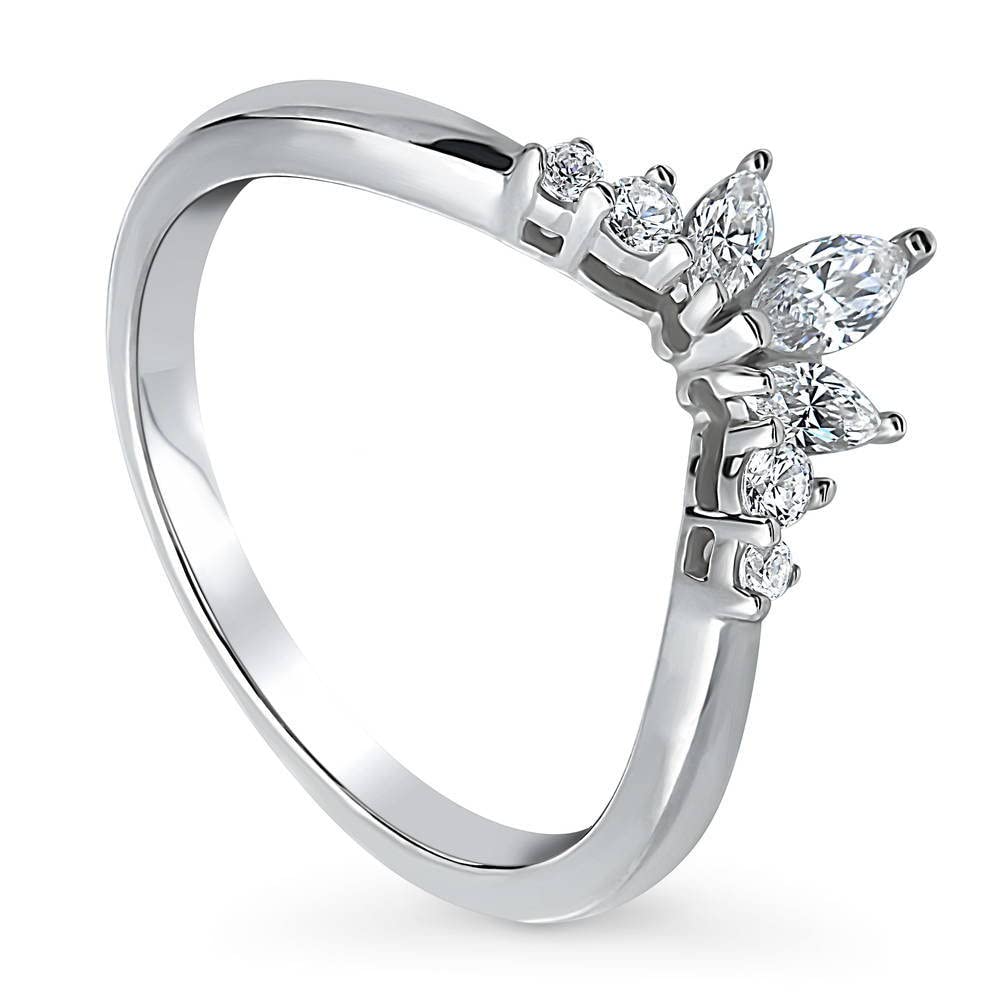 BERRICLE Sterling Silver Flower Wedding Rings Cubic Zirconia CZ 7-Stone Curved Band for Women, Rhodium Plated Size 10