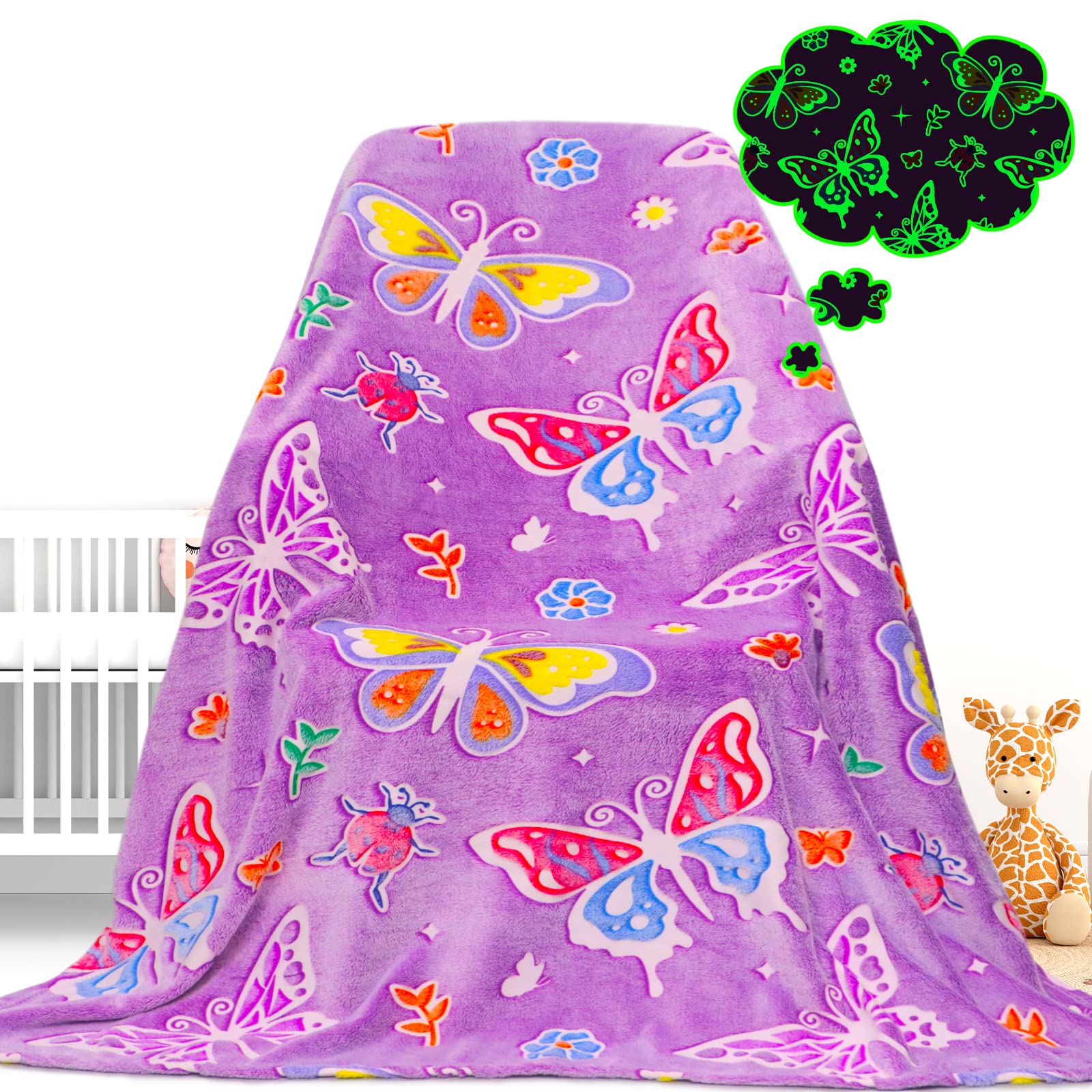Gdindff Glow in The Dark Blanket Butterfly Gifts Toys for Girls Women Butterfly Blankets for Birthday Gifts for Kids