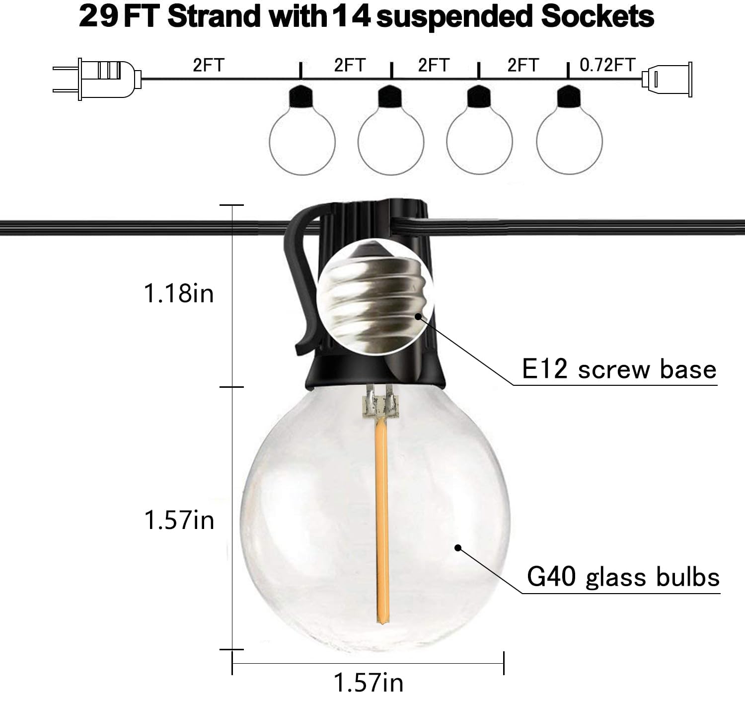 Banord 100FT G40 Globe String Lights, 2700K LED Outdoor Patio Lights String with 50 Dimmable Shatterproof Bulbs, Waterproof Connectable Hanging Lights for Backyard Porch Balcony Party, E12 Socket Base