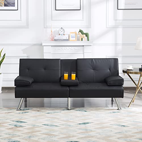 ERYE Modern Upholstered Futon Sofa Loveseat Convertible to Nap Sleeper Couch Bed,Soft Loveseat & Sofabed for Home Office Apartment Small Space Living Room Napping