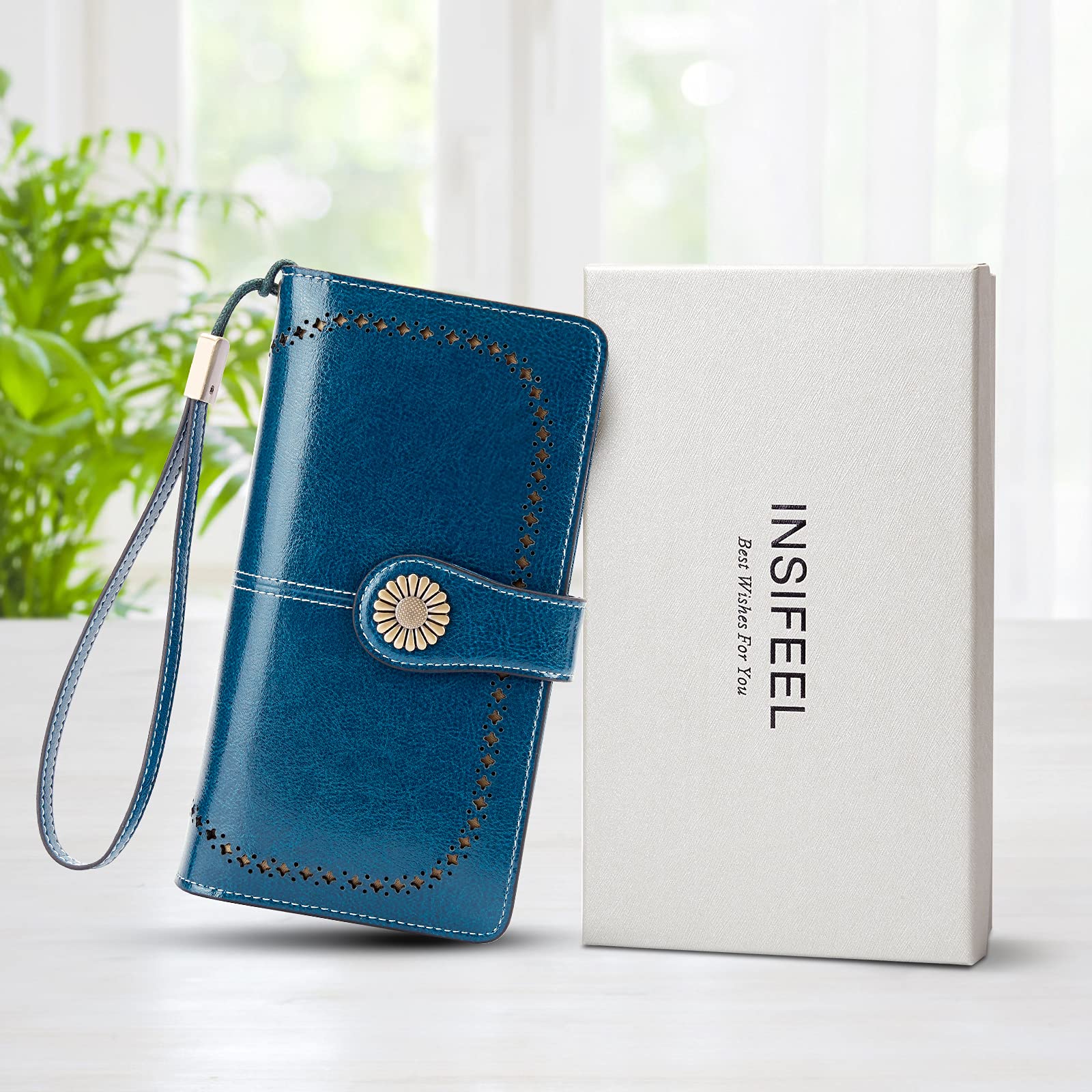 INSIFEEL Small Wallet for Women Leather Bifold Compact RFID Blocking Ladies Purse big (Navy)