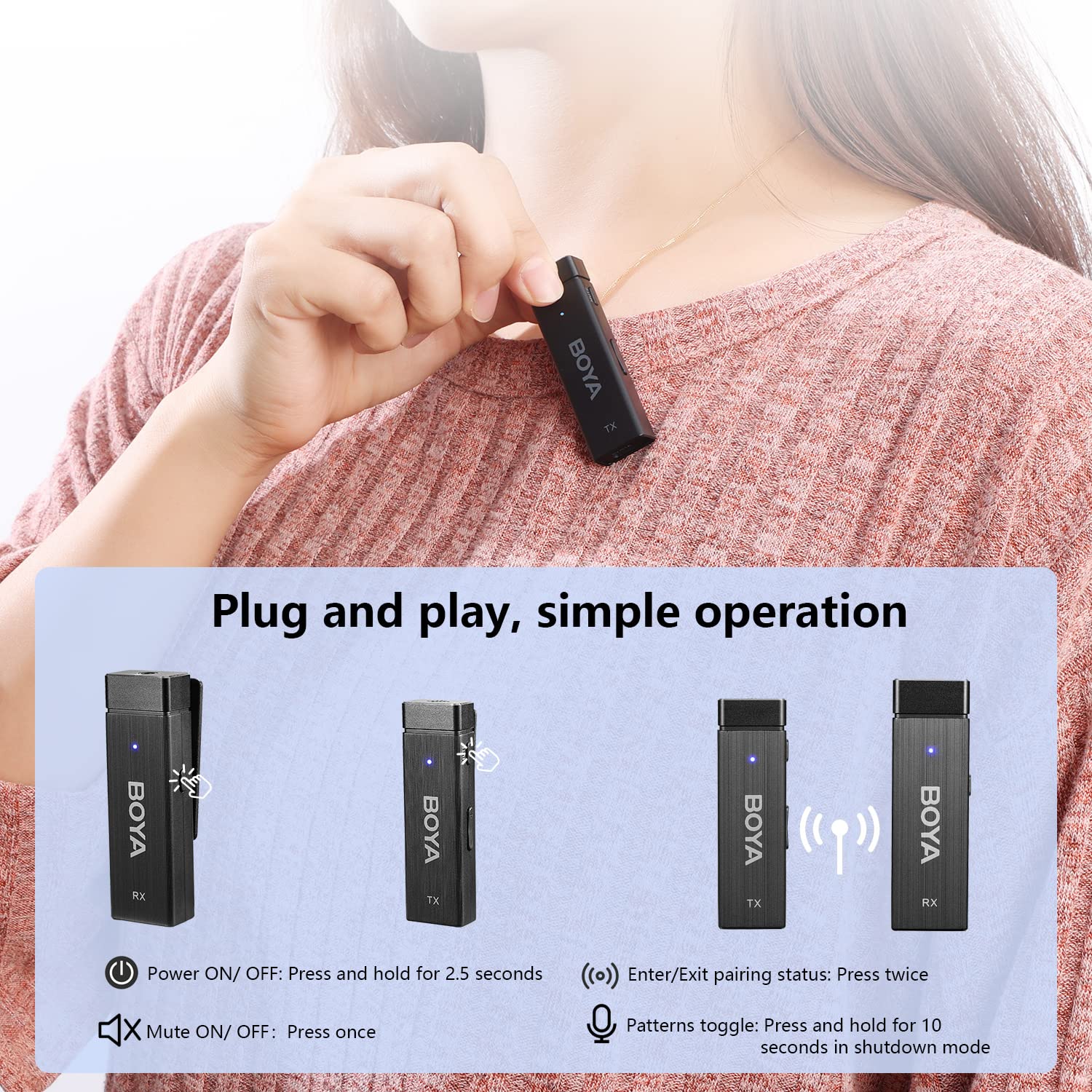 BOYA 4-Channel Wireless Lavalier Microphone System, by-W4 2.4G Wireless Lapel 4 Transmitters & One Receiver for DSLR Camera Camcorder Smartphones Interview Vlog YouTube Video