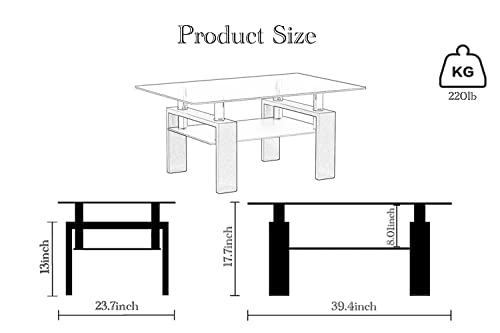 IANIYA Coffee Table with Metal Tube Legs, Glass and Rectangle End Table for Livingroom (White)
