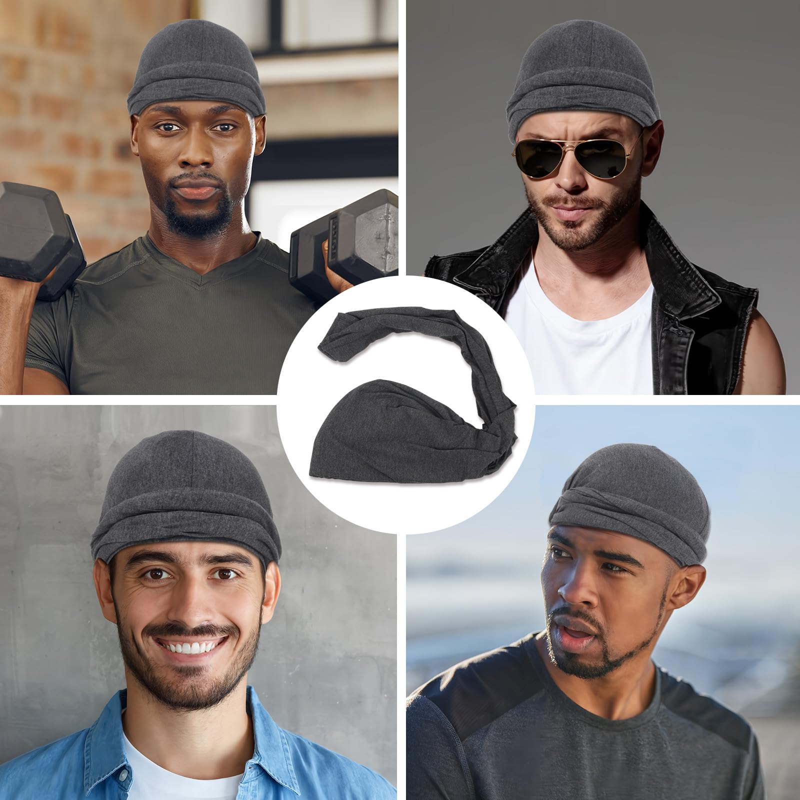 BAGIFT Turban Hat for Men,Silk Satin Lined Halo Turban Head Wrap Skull Cap for Men and Women (White)