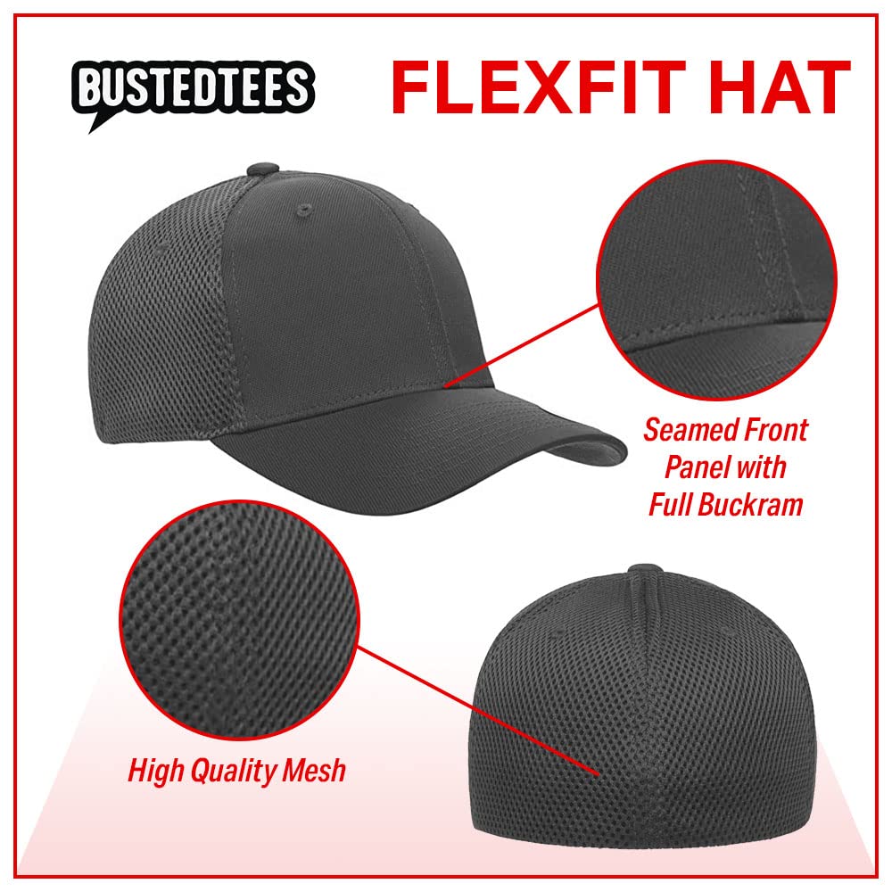 BustedTees Bitcoin Outline Flexfit Hat Casual Wear - Baseball Cap for Men Women Breathable Flex Fit with Airmesh Fitted Cap (Charcoal, Large, l)