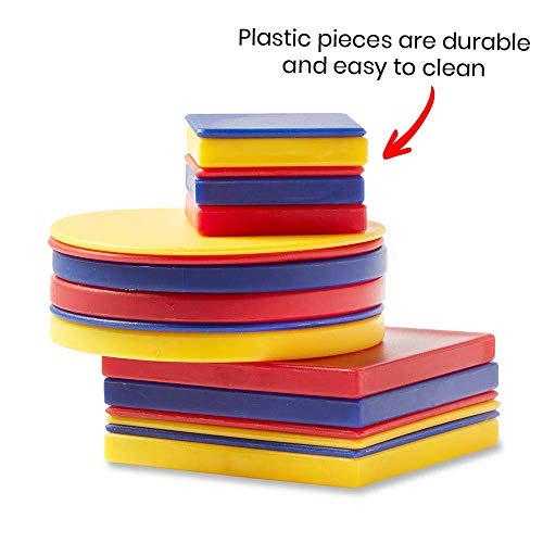 hand2mind Plastic Attribute Blocks Classroom Kit, Geometry Set, Preschool Learning, Manipulatives for Preschool, Montessori Math, Shapes for Toddlers, Home Schooling Materials Pre-K (Set of 6 Trays)
